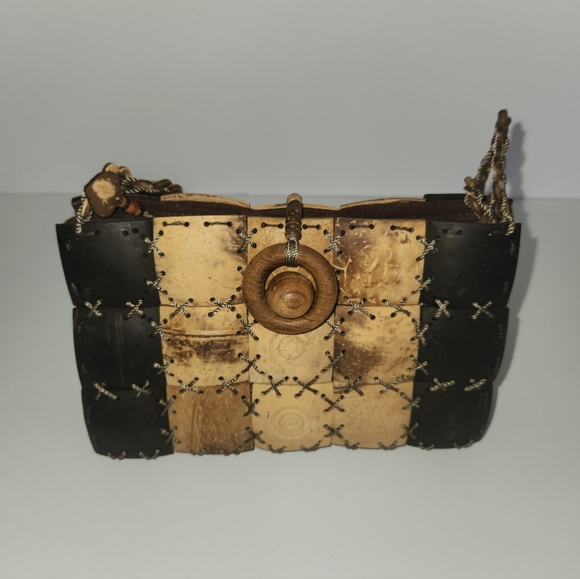 Bags | Vintage Coconut Shell Purse With Shoulder Straps Made W ...